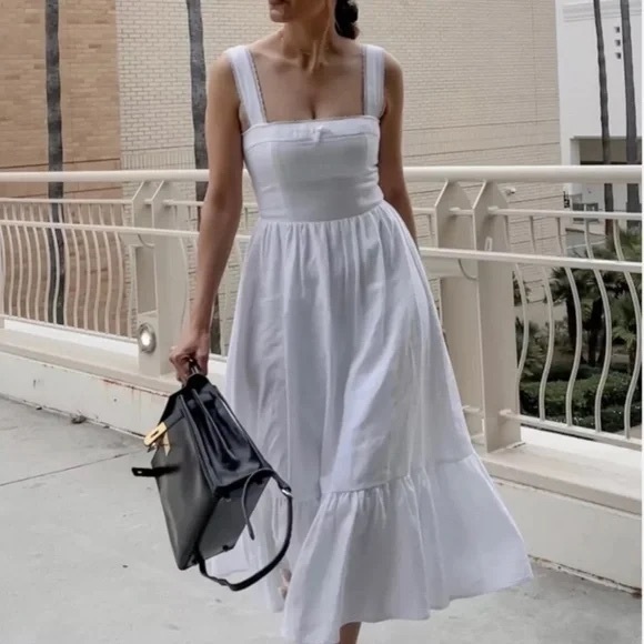 Reformation | Dresses | New Reformation Rowen Square Neck Tiered Linen ...